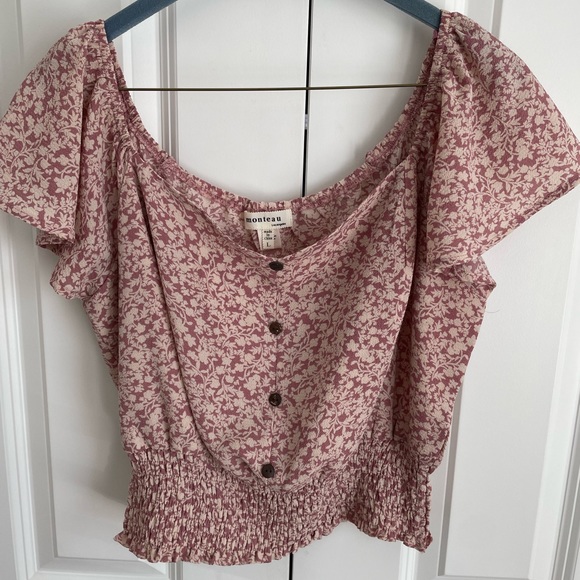 Monteau | Tops | Monteau La Floral Mauve And Cream Crop Top | Poshmark